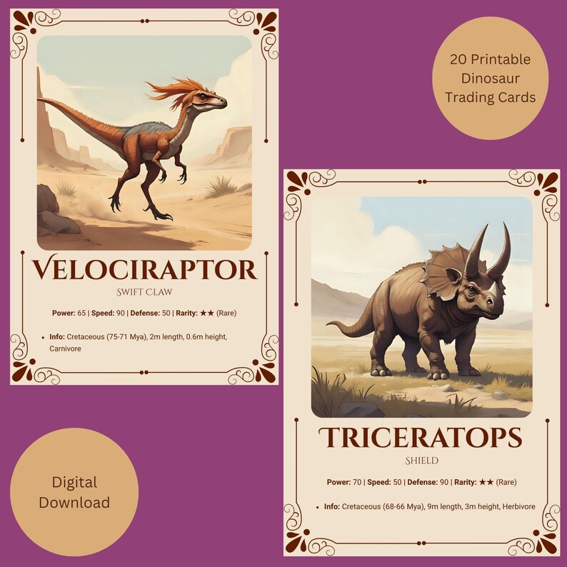 Dinosaur Trading Cards | Printable Dino Battle Cards | Dino Power Cards ...