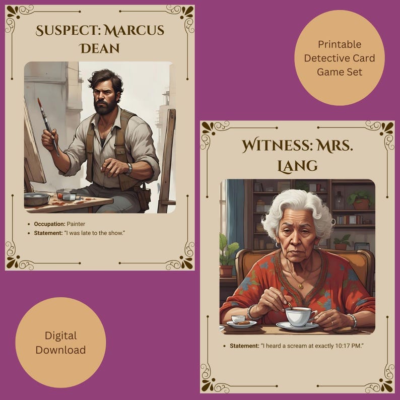 Detective Card Game Set: Printable Mystery Whodunit (digital PDF) - Etsy