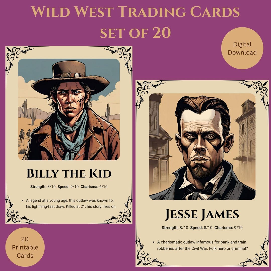 Wild West Trading Cards Digital Set | 20 Historical Figures | Printable ...