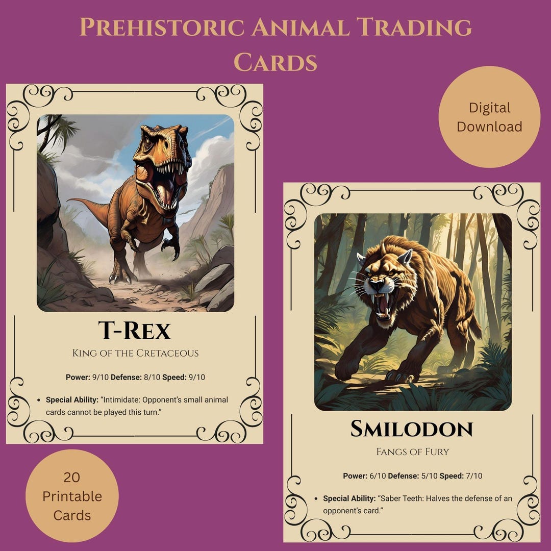 Dinosaur Trading Cards: 20 Prehistoric Animal Cards (digital Download ...