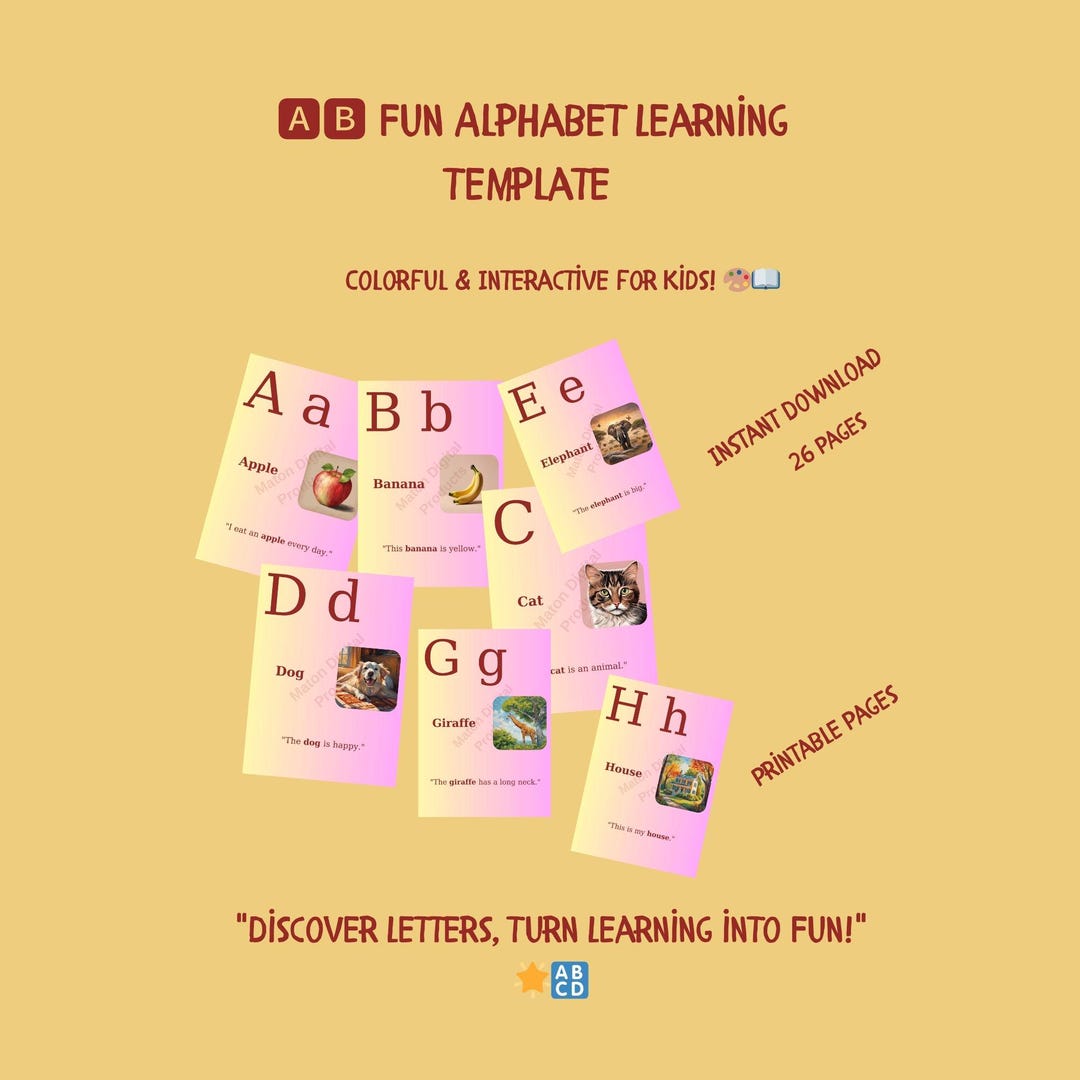 Alphabet Learning Template for Kids, 26 Printable Pages, Instant ...