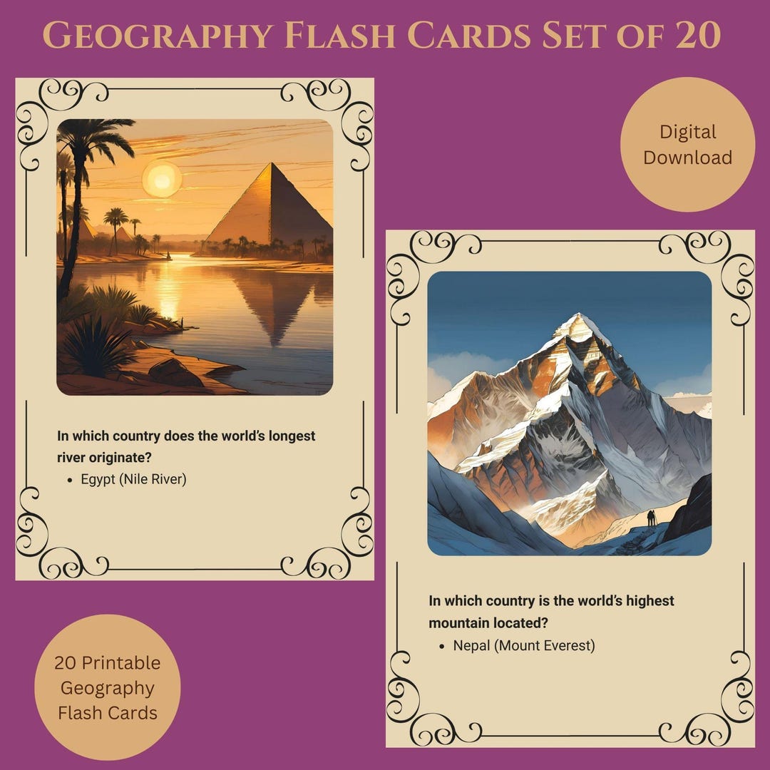 Geography Flash Cards | Digital Download | World Countries | Educational Printable | Homeschool ...