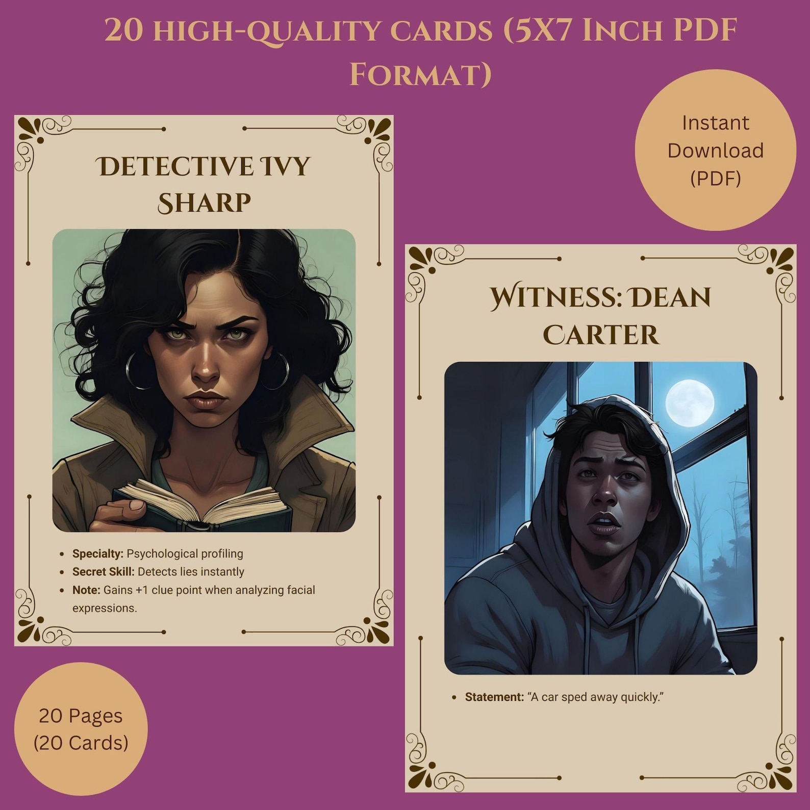 Detective Card Game Set: Printable Mystery Whodunit (digital PDF) - Etsy