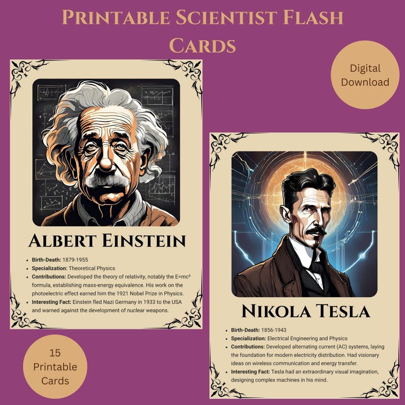 Printable Scientist Flash Cards | 15 Famous Scientists | Educational ...