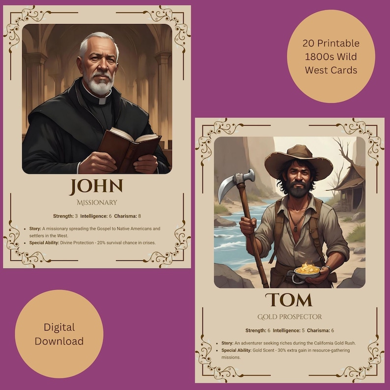 Wild West Character Card Set: 1800s Printable RPG (digital Download) - Etsy