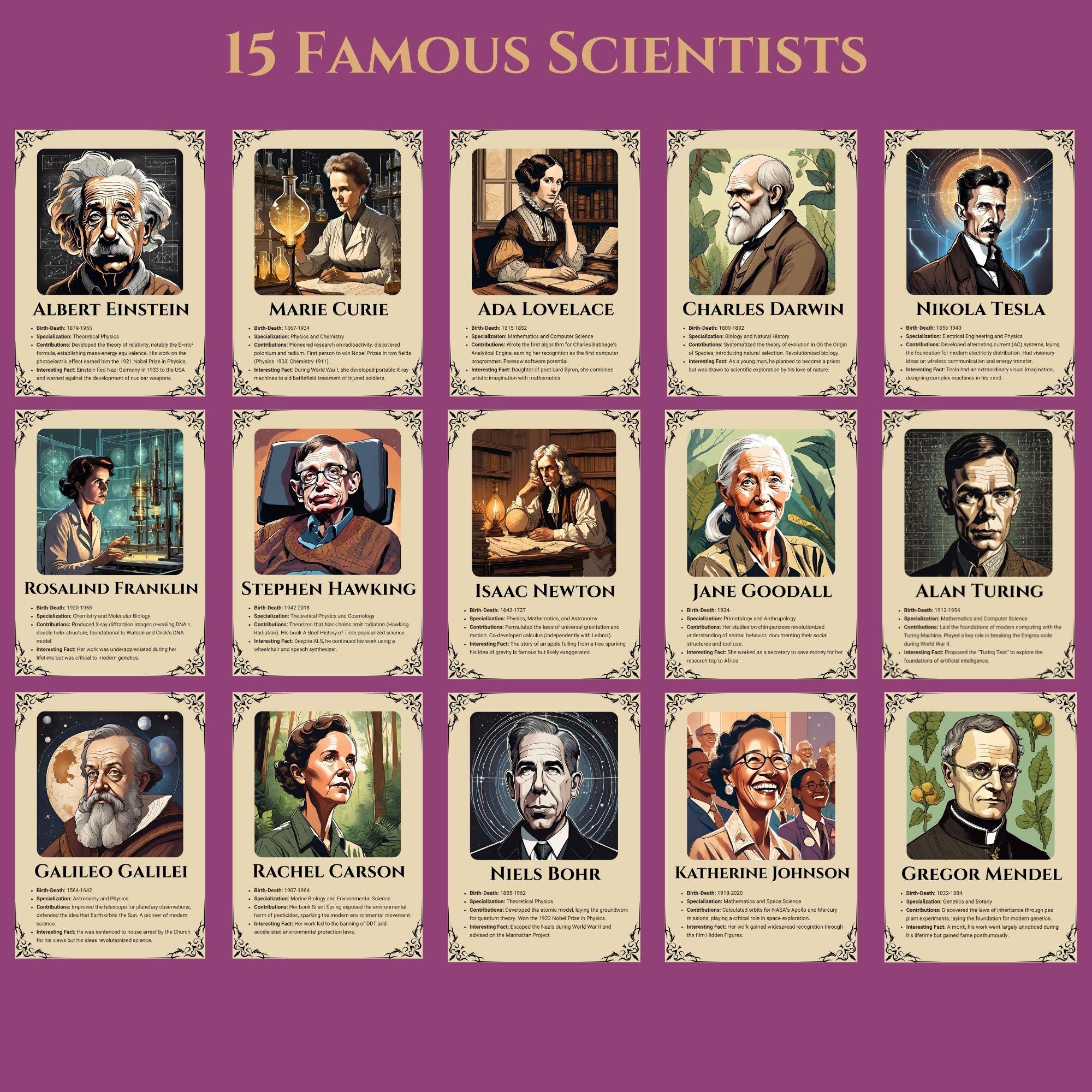 Printable Scientist Flash Cards | 15 Famous Scientists | Educational ...