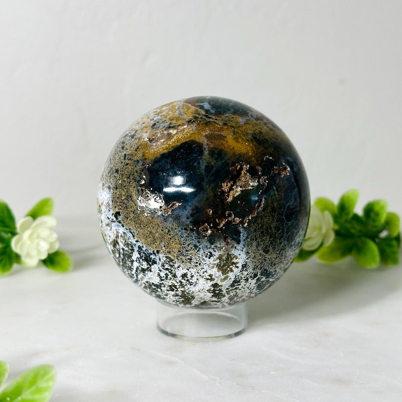 Polychrome Jasper Sphere | Black, Yellow, White & Brown | Crystal Ball ...