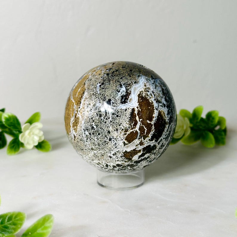 Polychrome Jasper Sphere | Black, Yellow, White & Brown | Crystal Ball ...
