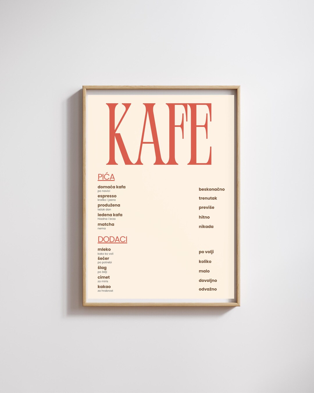 Serbian Balkan Coffee Menu Rolled Poster | Minimal Typographic Kitchen ...