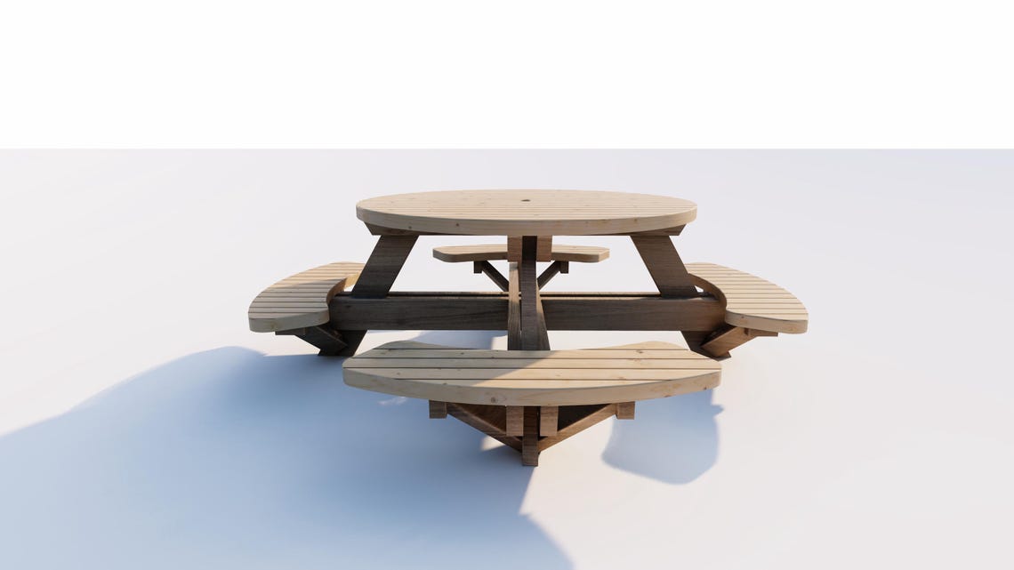 Round Picnic Table DIY Plans – Digital Woodworking Blueprint - Etsy