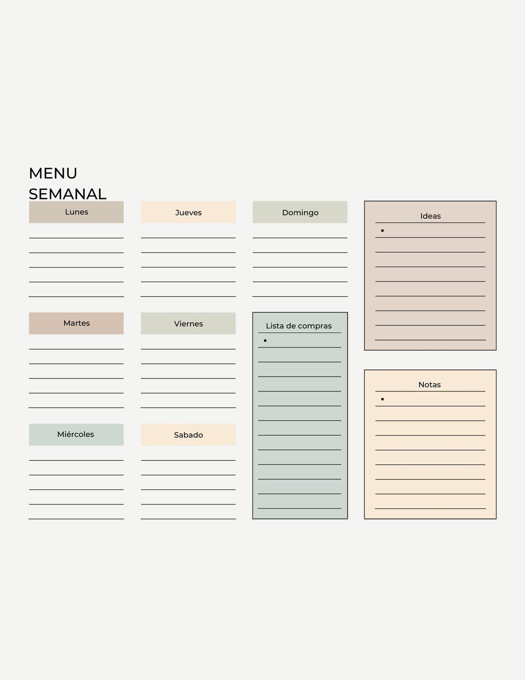 Spanish Weekly Meal Planner - Etsy