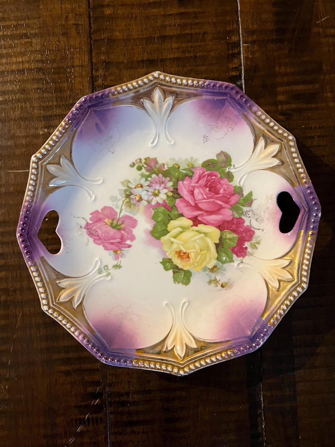 Antique German Platter -floral Rose Pattern, Heart Shaped Handle ...