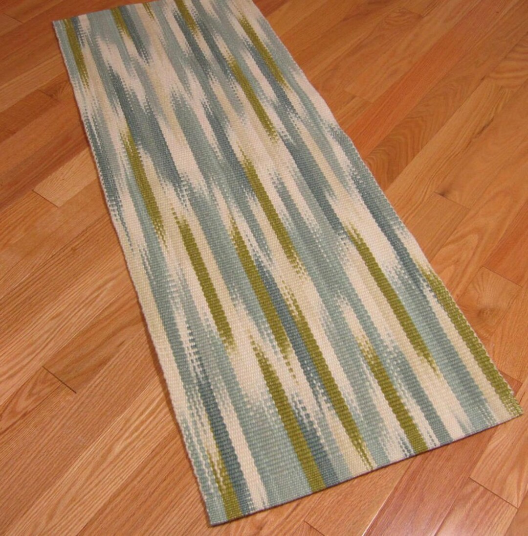 Small Wool Area Rug, Hand Woven Rug Runner, Blue White & Green Hand ...