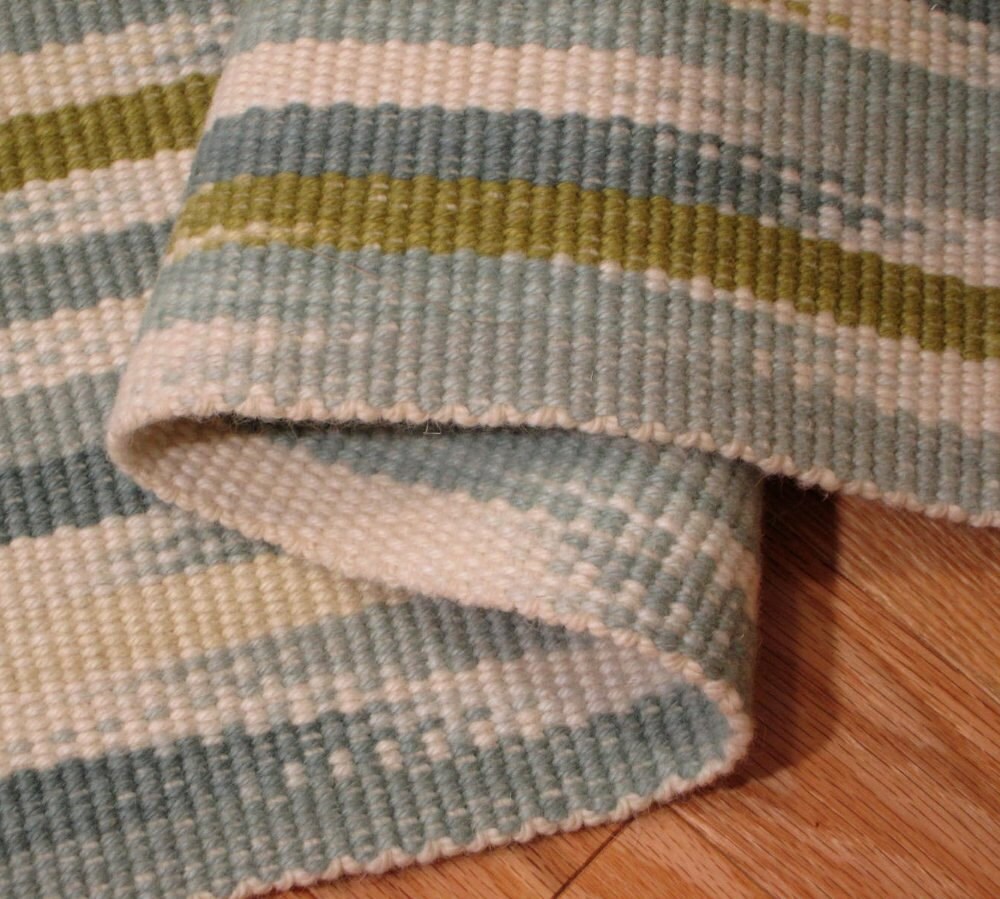 Small Wool Area Rug, Hand Woven Rug Runner, Blue White & Green Hand ...