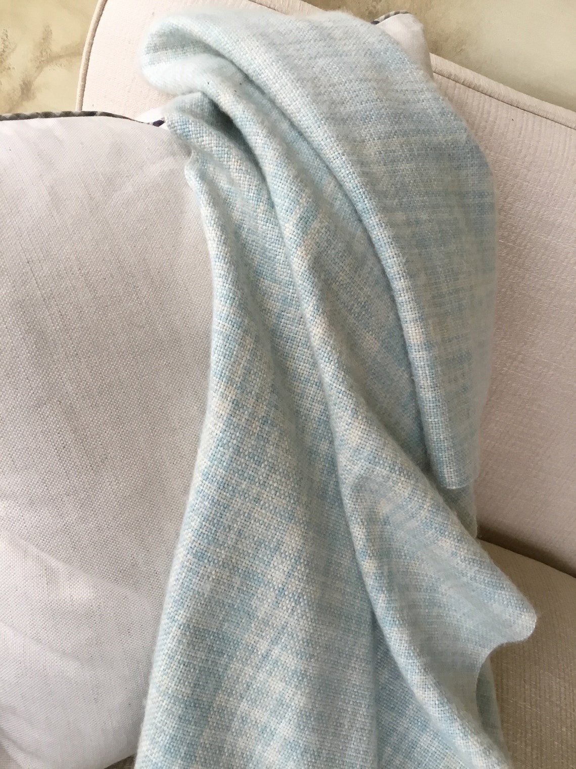 Cashmere Silk Hand Dyed Ikat Effect Shawl, Hand Woven Blue White ...