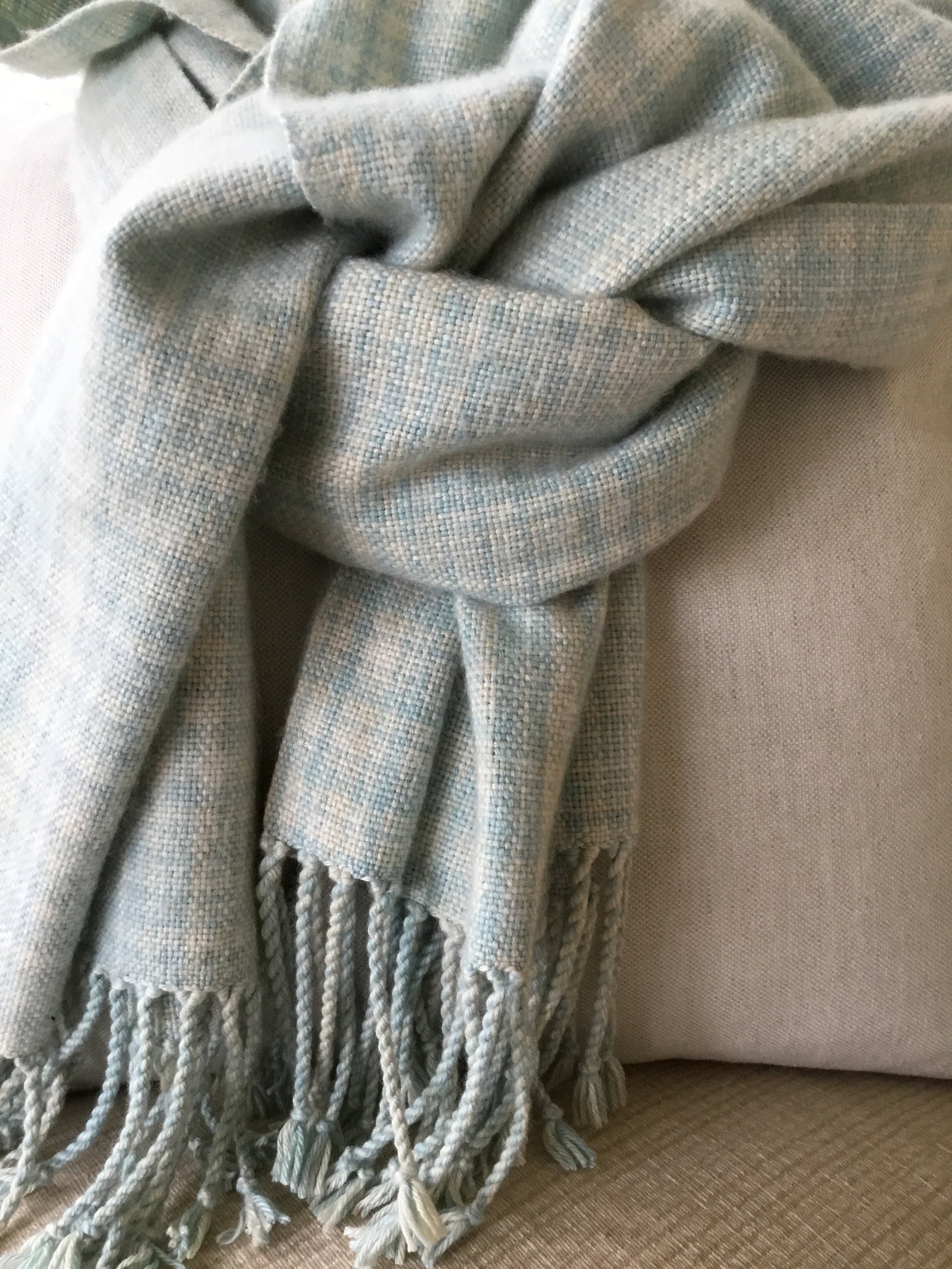 Cashmere Silk Hand Dyed Ikat Effect Shawl, Hand Woven Blue White ...