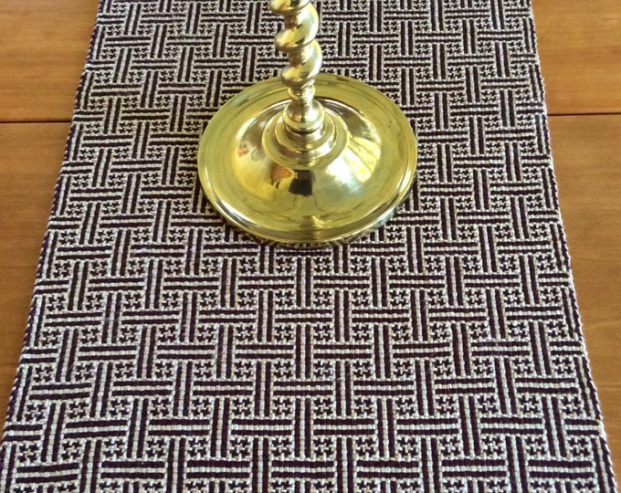 Table Runner Silk Hand Woven, Silk Plum Beige Geometric Table Runner - Etsy