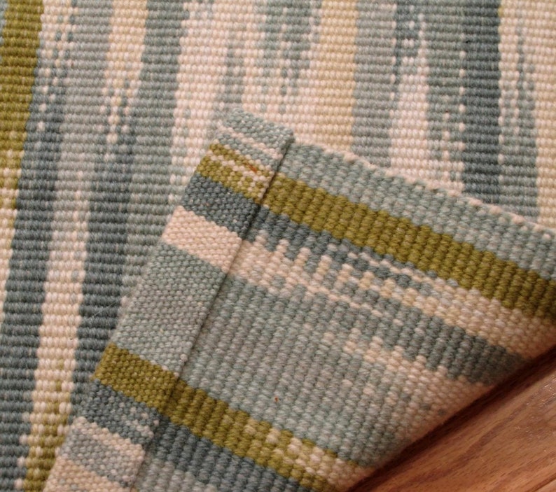 Small Wool Area Rug, Hand Woven Rug Runner, Blue White & Green Hand ...