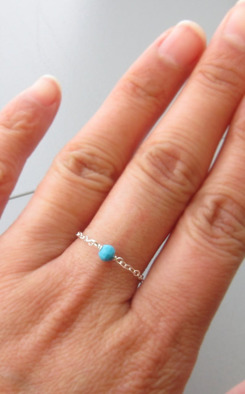 Turquoise Chain Ring-choose Your Birthstone Ring-blue Gemstone - Etsy