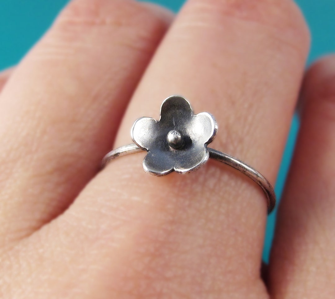 Silver Flower Ring-plum Flower Ring-simple Flower Jewelry-floral ...