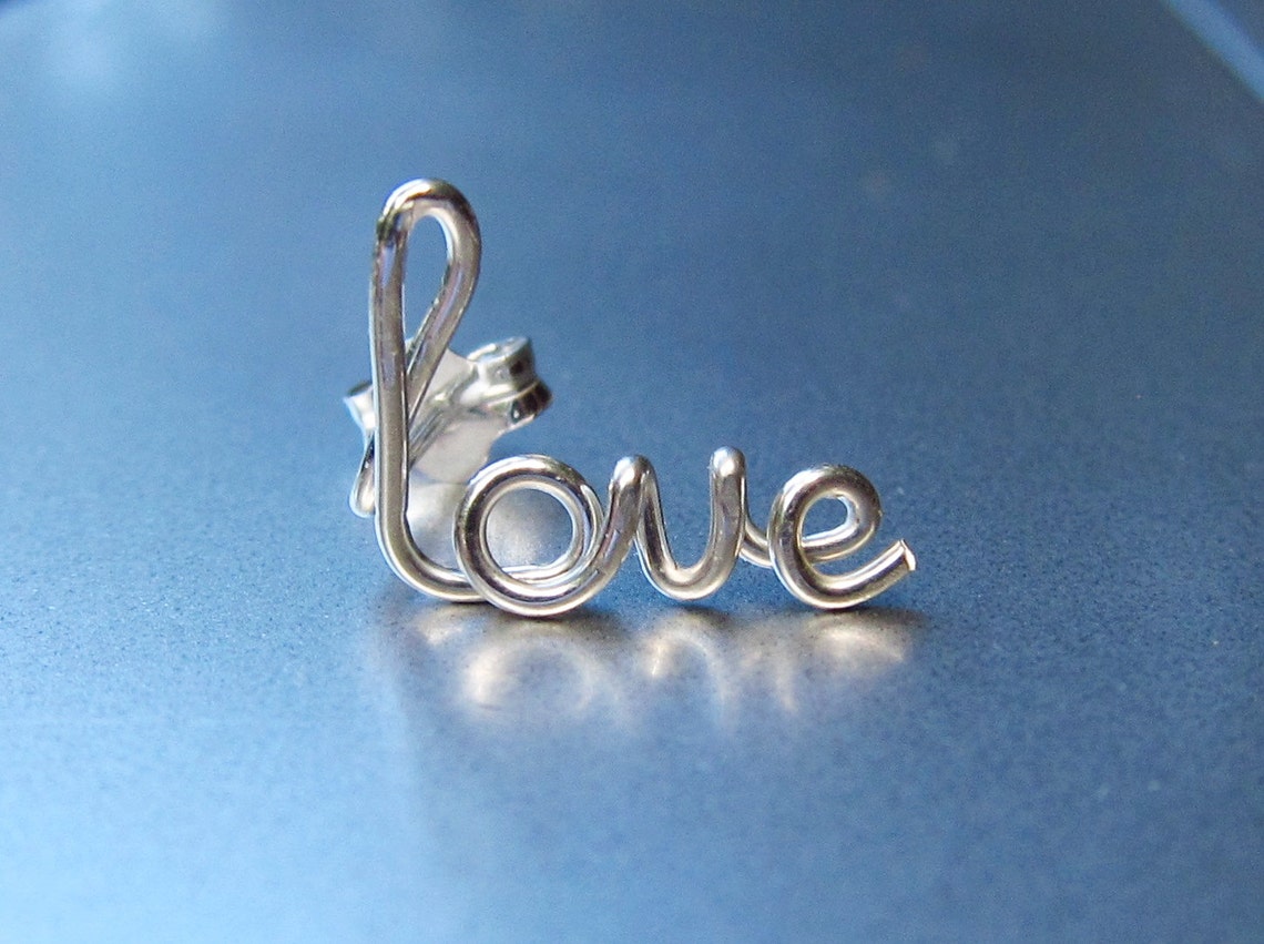 Love Earring in Sterling Silver, Word Ear Crawler, Gold Love Stud ...