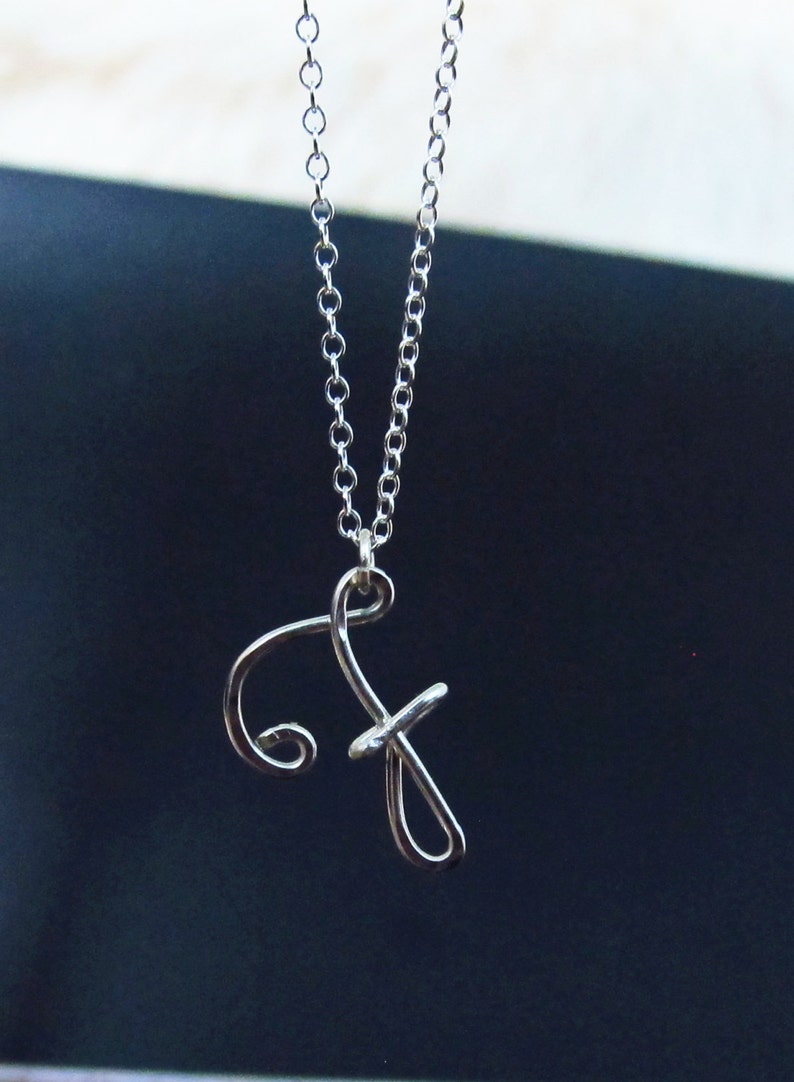 Wire Cursive Initial Necklace-initial Necklace-cursive Monogram Jewelry ...