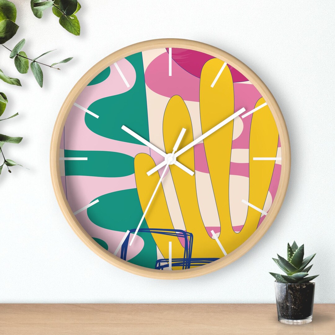Funky Retro Wall Clock, Colorful Coastal Tropical Bright Matisse ...