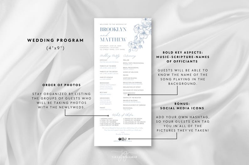 Light Blue Wedding Program Dusty Blue Wedding Program Minimalist ...