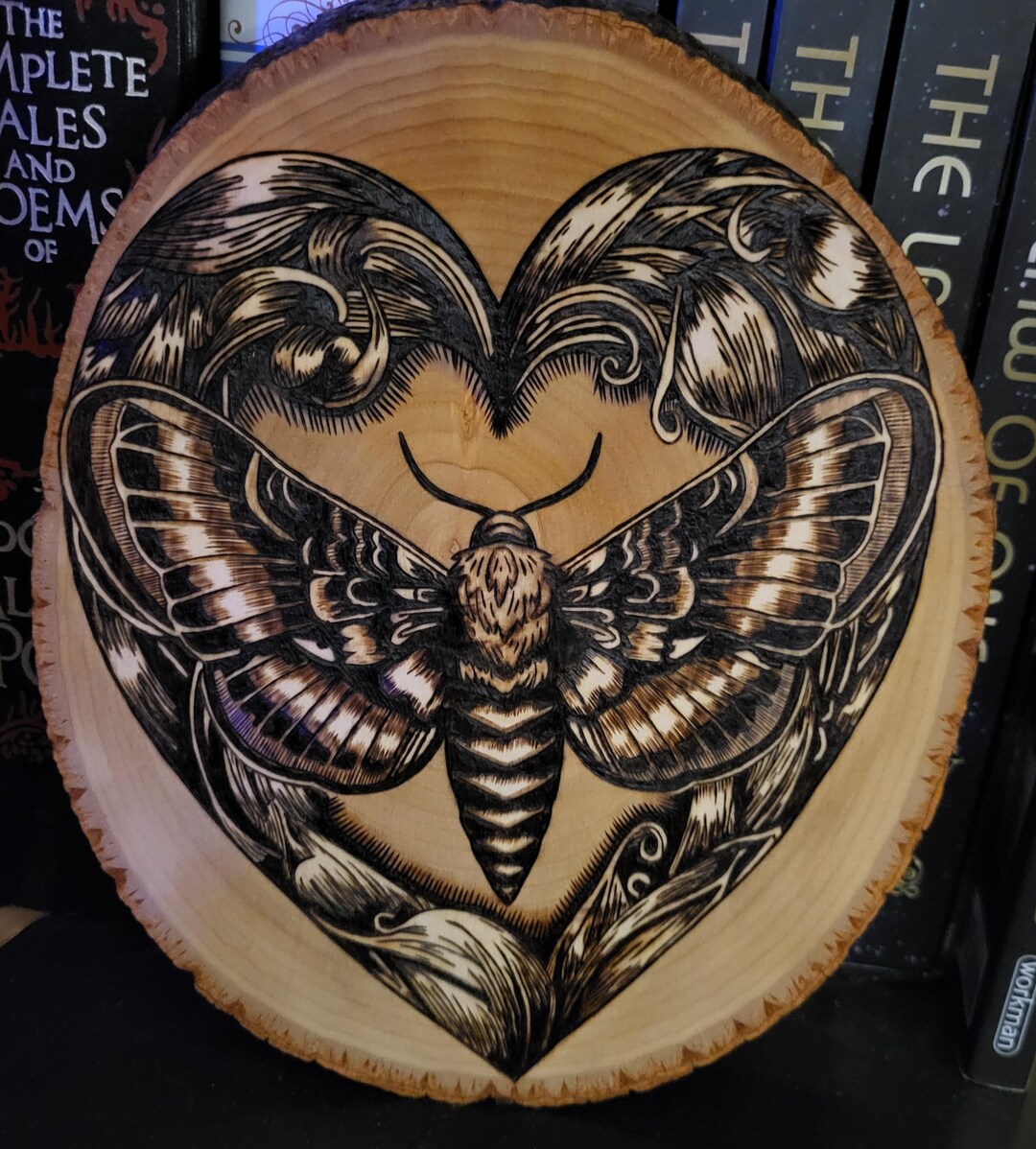 Hand Wood Burned Moth Heart Basswood Wall Hanging. Pyrography. Gothic ...