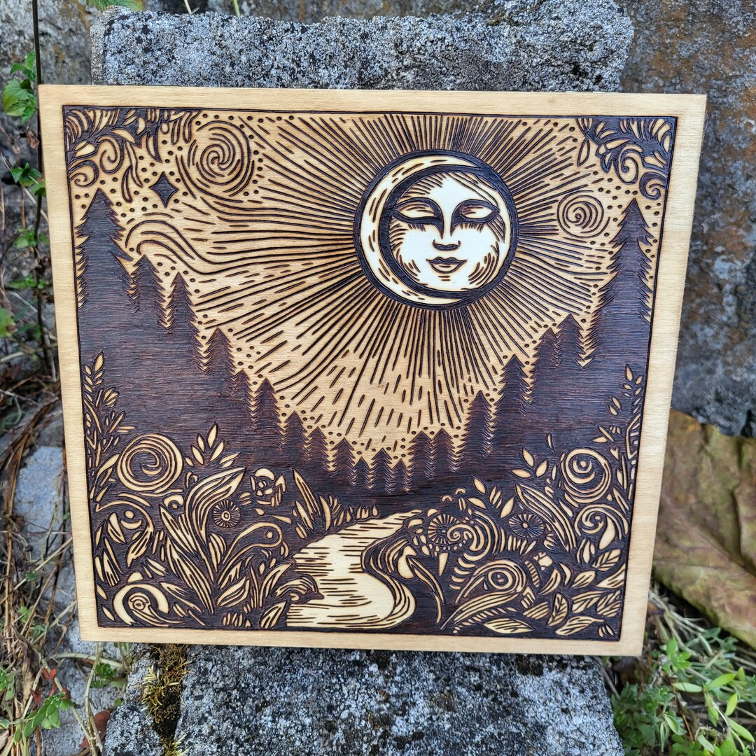 Hand Wood Burned Sun and Moon Treasure Box. Pyrography. Witch. Nature ...