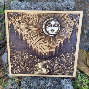 Hand Wood Burned Sun and Moon Treasure Box. Pyrography. Witch. Nature ...