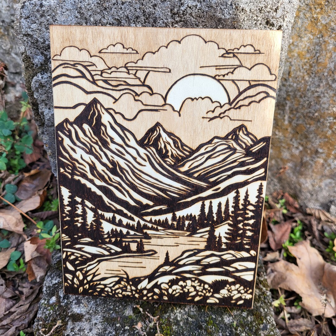 Hand Wood Burned Moment in the Mountains Wall Hanging. Pyrography ...