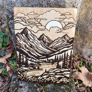 Hand Wood Burned Moment in the Mountains Wall Hanging. Pyrography ...