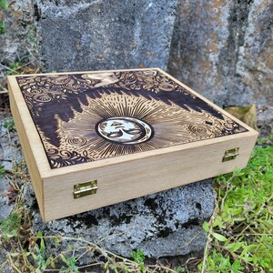 Hand Wood Burned Sun and Moon Treasure Box. Pyrography. Witch. Nature ...