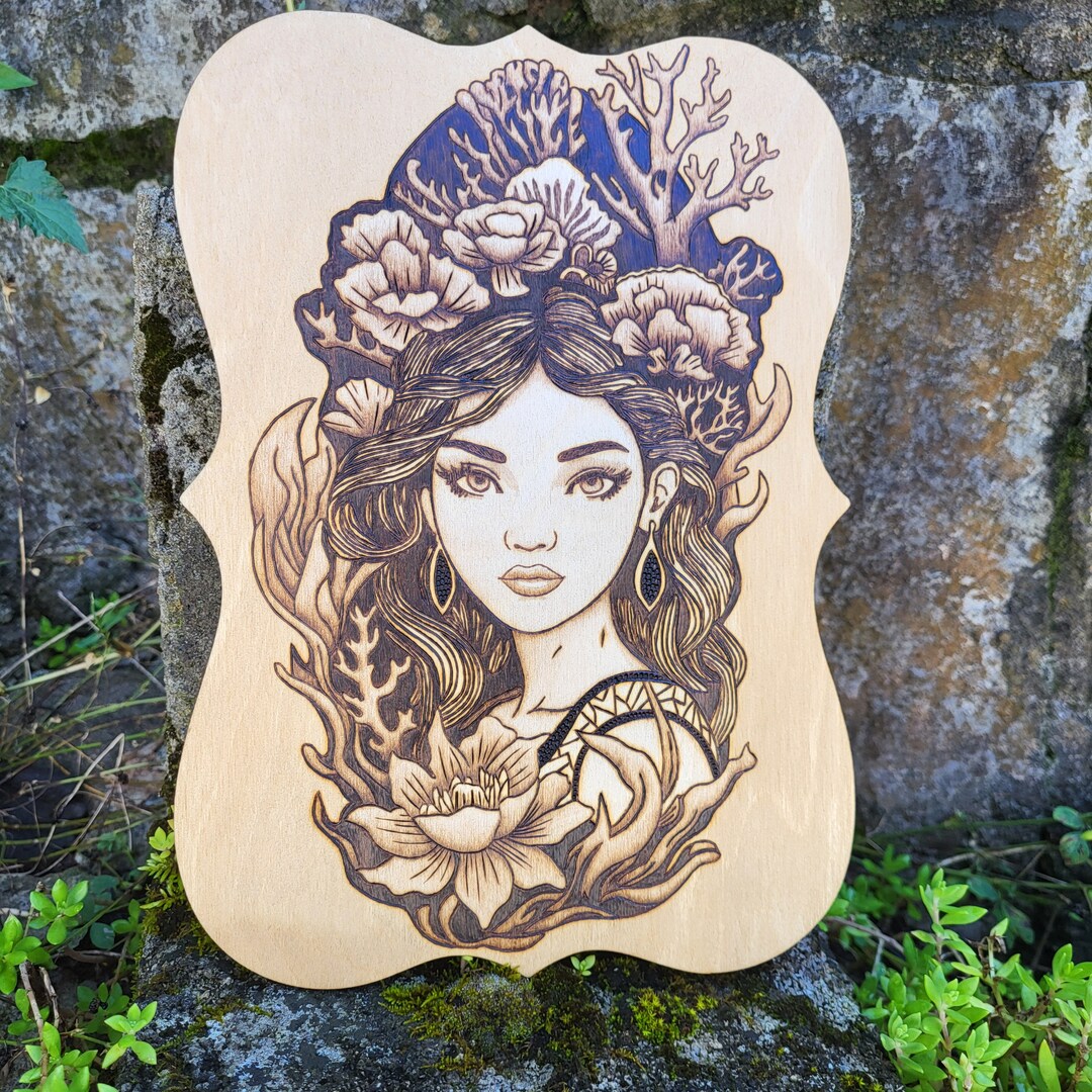 Hand Wood Burned Sea Goddess Wall Hanging. Pyrography. Mermaid. Ocean ...