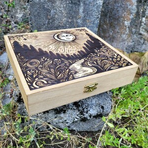Hand Wood Burned Sun and Moon Treasure Box. Pyrography. Witch. Nature ...