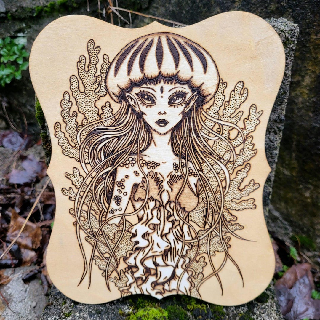 Hand Wood Burned Jellyfish Goddess Wall Hanging. Pyrography. Mythology ...