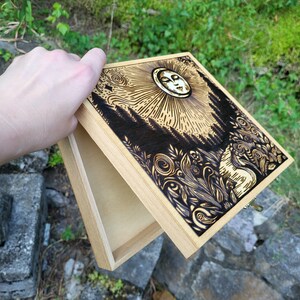 Hand Wood Burned Sun and Moon Treasure Box. Pyrography. Witch. Nature ...