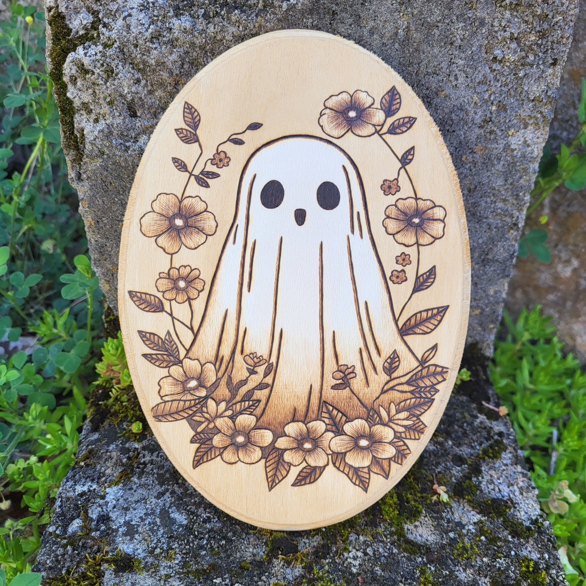 Made to Order. Hand Wood Burned Garden Ghost Wall Hanging. Pyrography ...
