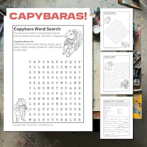 Capybara Activity Pack – 18 Pages of Mazes, Word Searches & Funny Fill ...