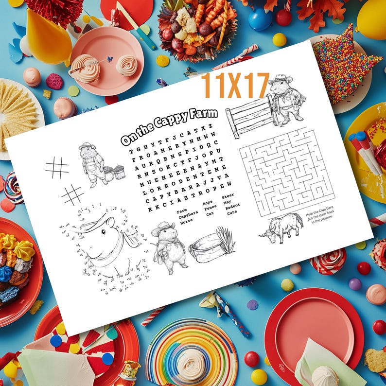On the Cappy Farm - Capybara Activity Placemat (printable) | Fun Farm ...