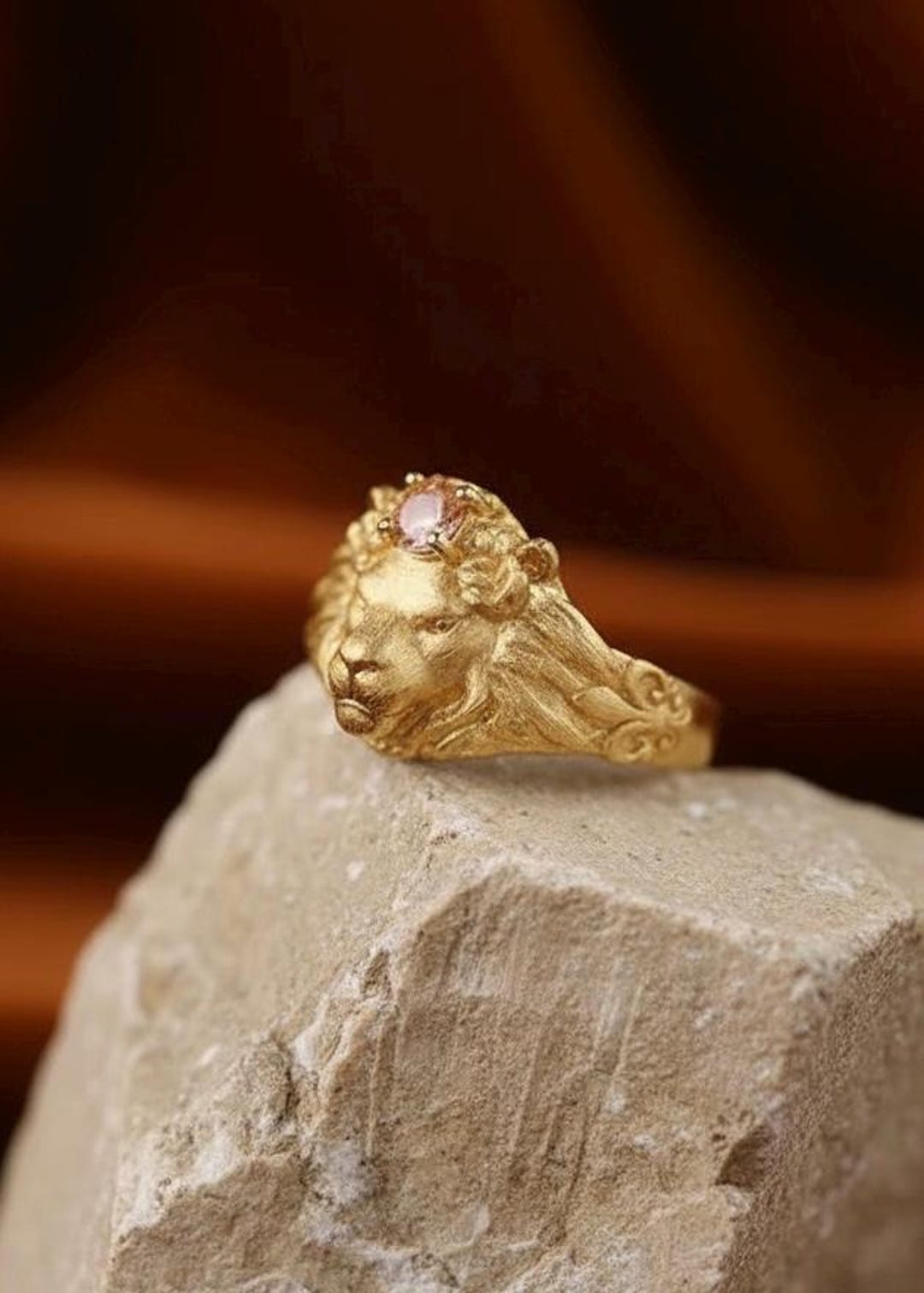Gold Lion Head Ring | 18k Vermeil Signet | Regal Animal Jewelry ...
