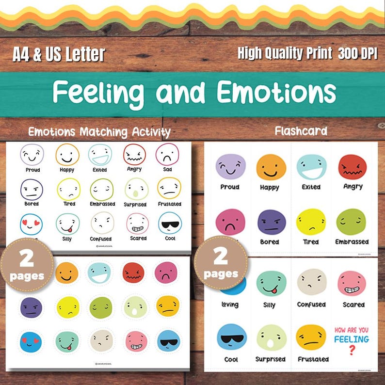 Feeling and Emotions Matching Activity + Flashcards - Etsy