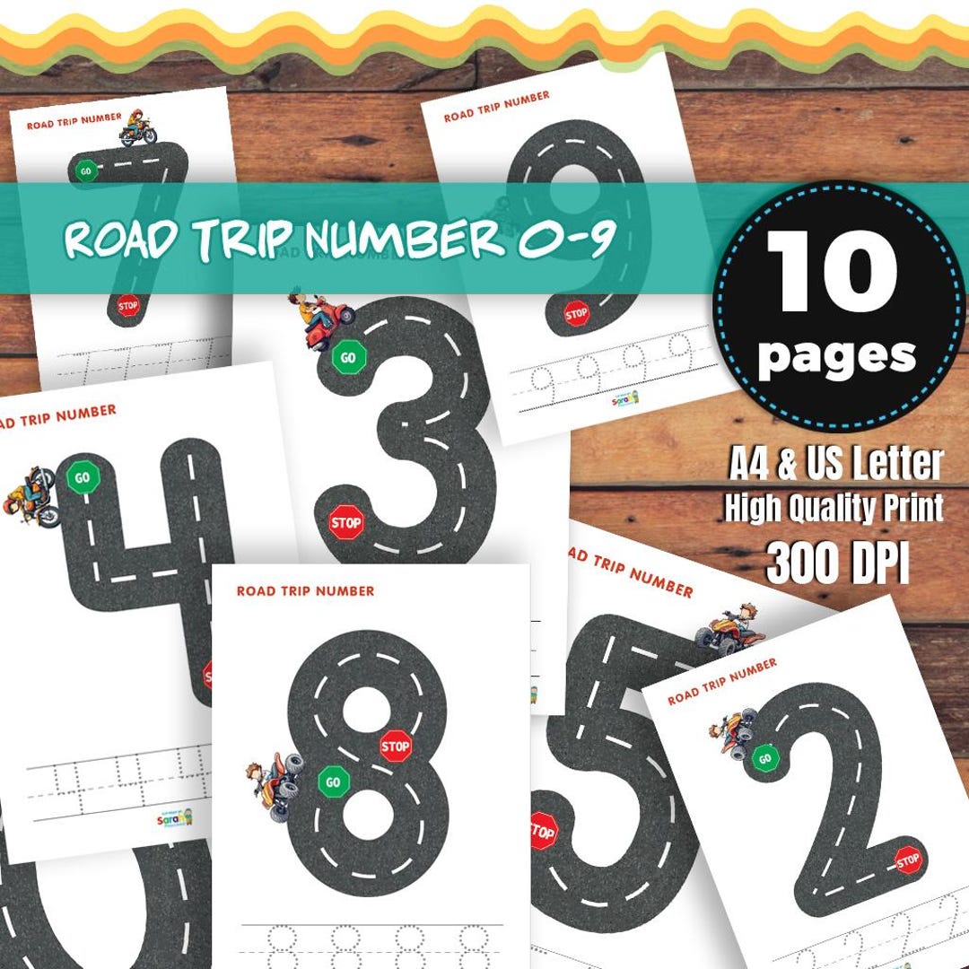 Printable Number Tracing Worksheets 0-9, Road Trip Number, Learning ...