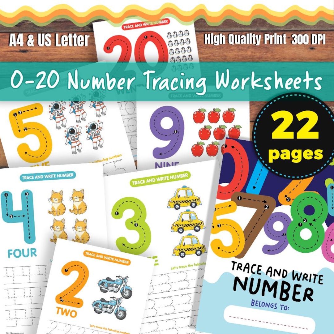 TRACING NUMBER 0-20 Worksheets for Preschool + Kindergarten - Etsy