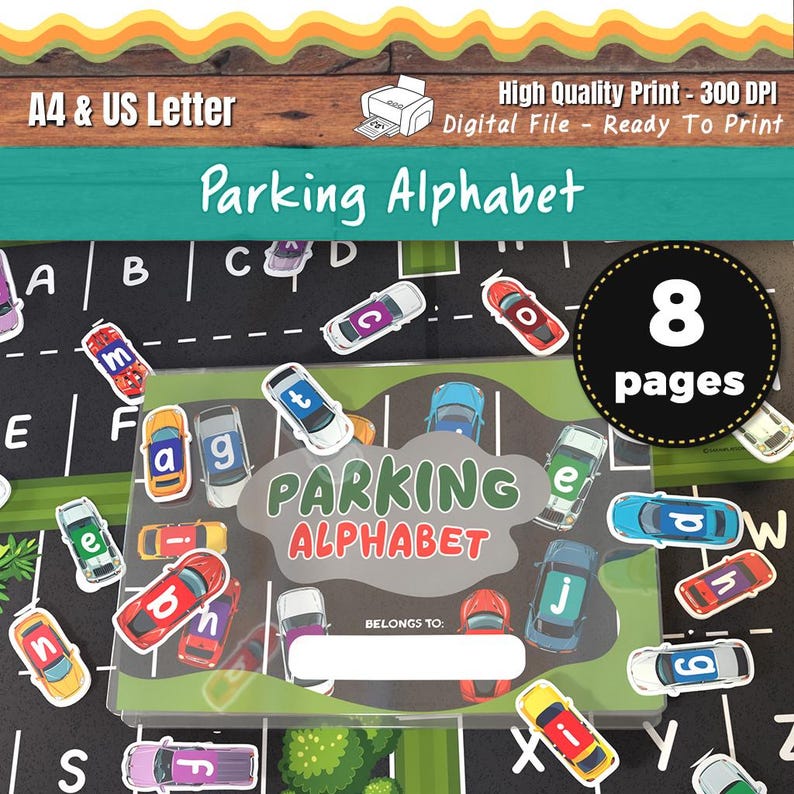 Parking Alphabet, Montessori - Printable Activity for Toddlers. With ...