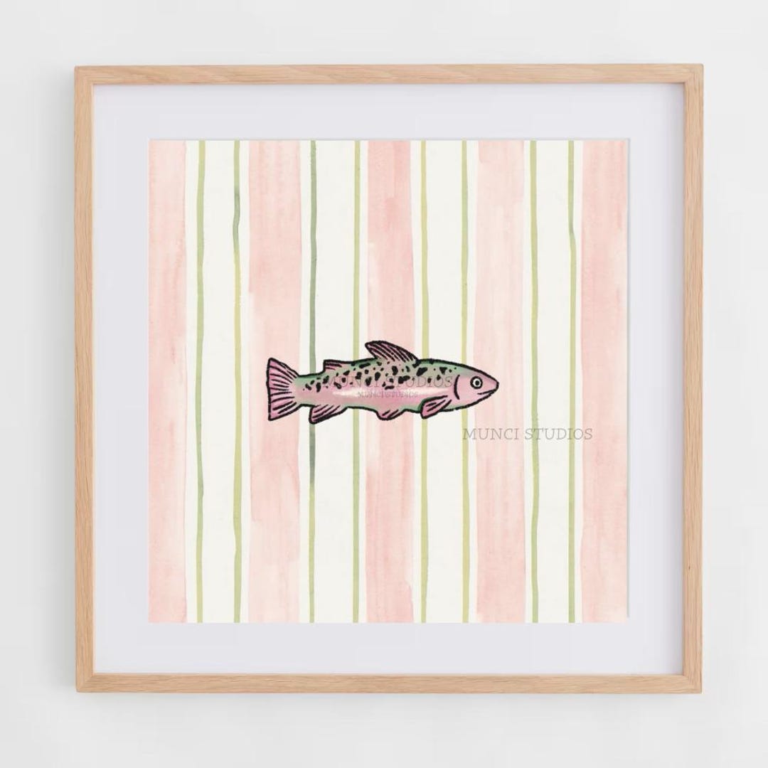Fisherman Aesthetic Poster | Cute Fish Illustration With Pink Stripes ...