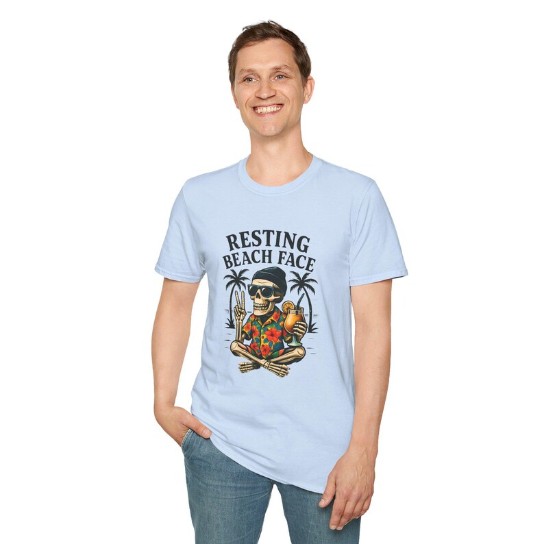 Resting Beach Face T-shirt - Funny Summer Skeleton Graphic Tee, Beach ...