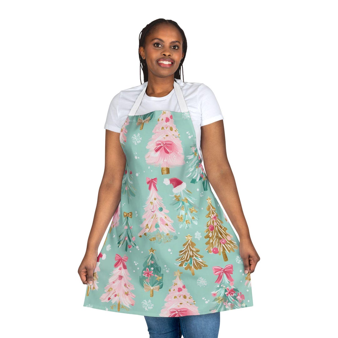 Preppy Christmas Tree Apron, Festive Holiday Kitchen Wear, Seasonal ...