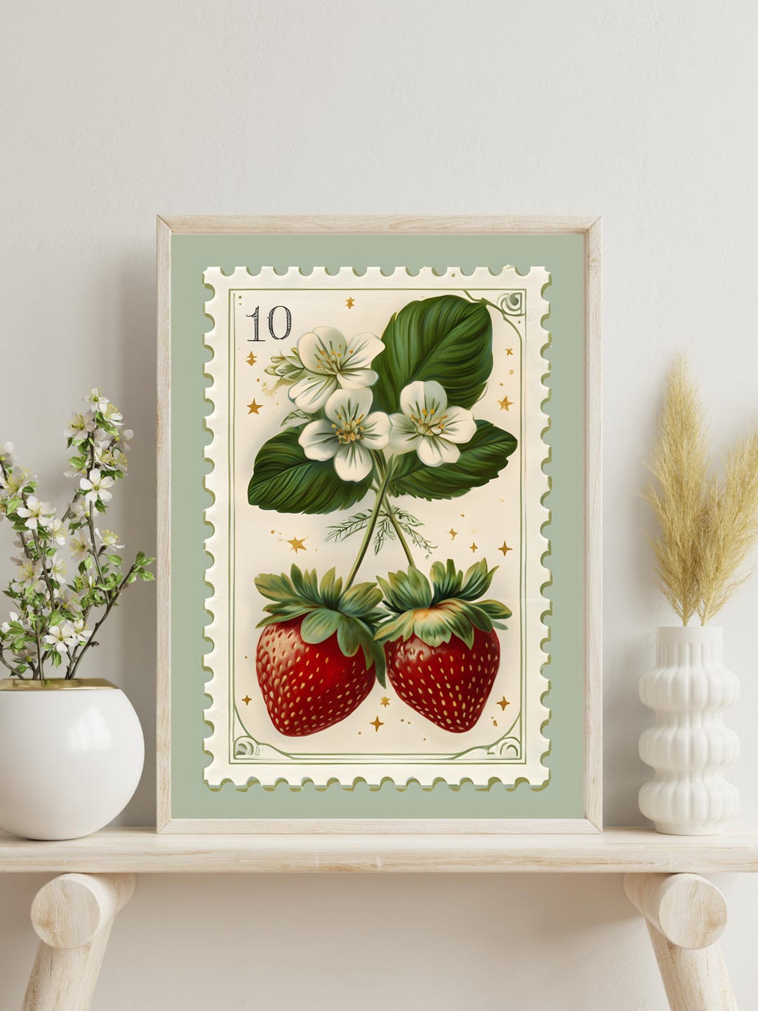 Vintage Strawberry Postage Stamp Poster Print, Retro Strawberry Print ...